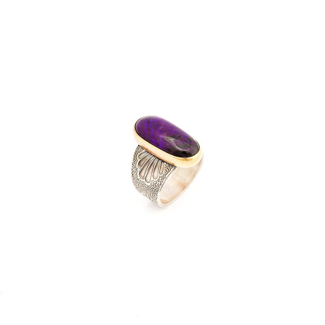Tim Blueflint Sterling Silver Sugilite Gold Ring - Faust Gallery