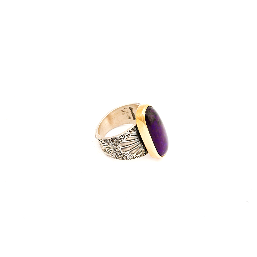 Tim Blueflint Sterling Silver Sugilite Gold Ring - Faust Gallery